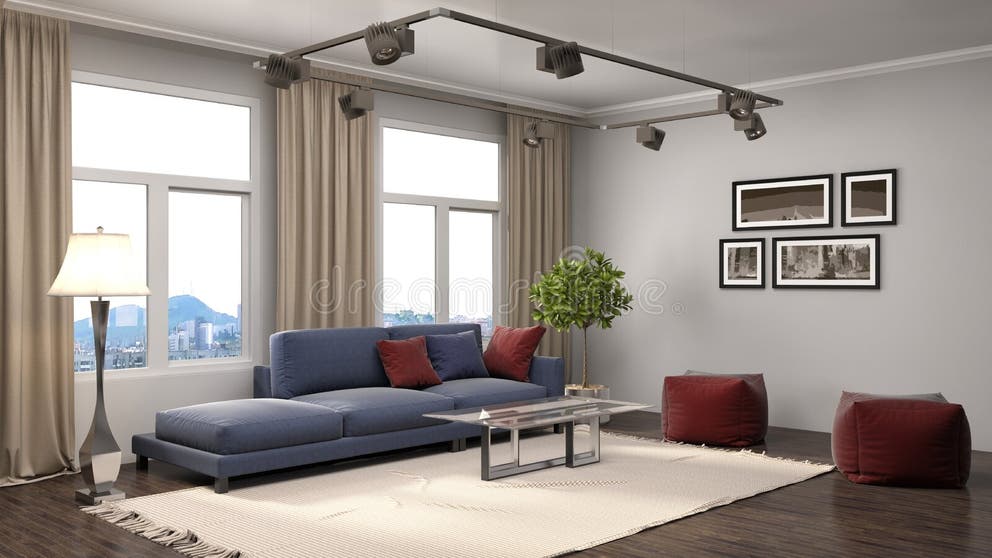 Interior with Sofa. 3d Illustration Stock Illustration - Illustration ...