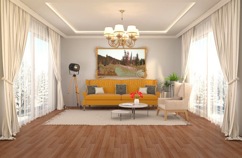 Interior with Sofa. 3d Illustration Stock Illustration - Illustration ...