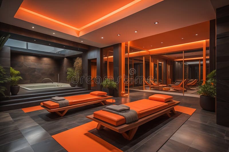 Interior of a Spa Resort with Orange and Black Colors. Generative Ai ...
