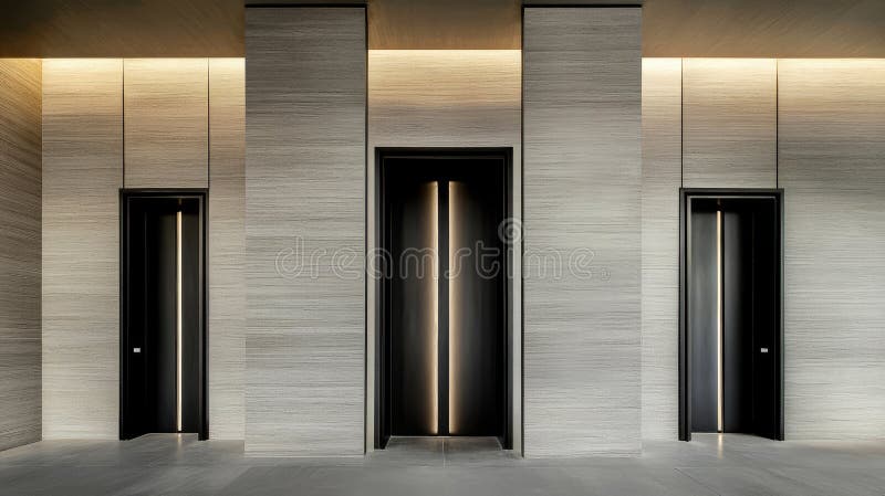 Modern Elevator Area with Sleek Design and Ambient Lighting in Urban ...