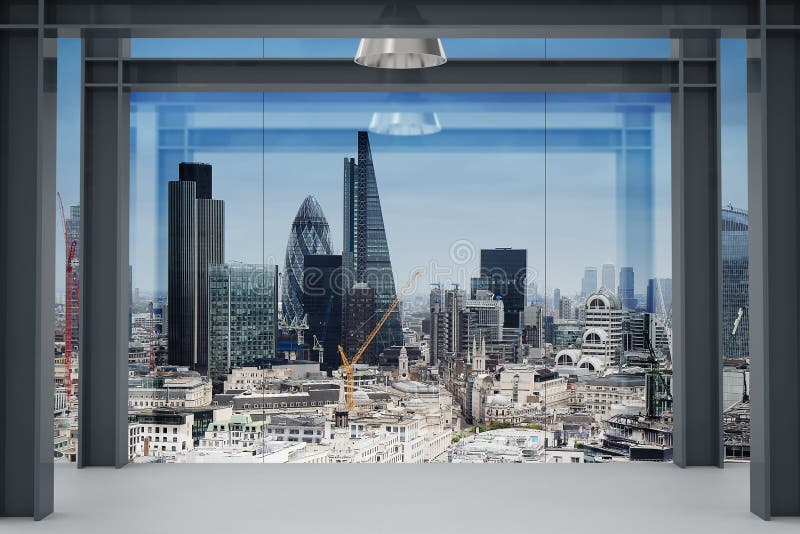 Interior Space of Modern Empty Office Interior with London City Stock ...