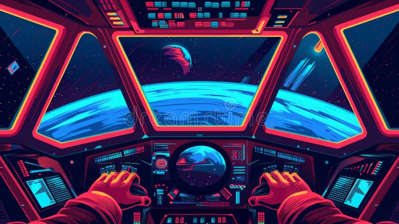 The Interior of a Spaceship with a Round Window Showing the Earth ...