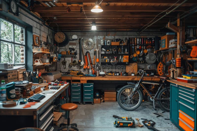 Interior of Spacious, Bright and Clean Garage Workshop for DIY Works ...