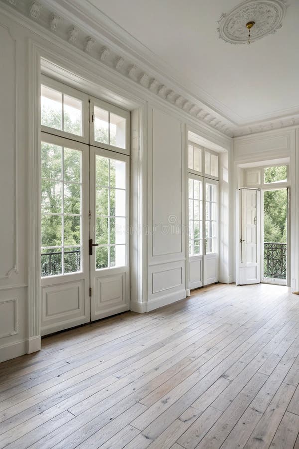 Interior of Spacious Empty Refurbished Living Room with Whitewashed ...