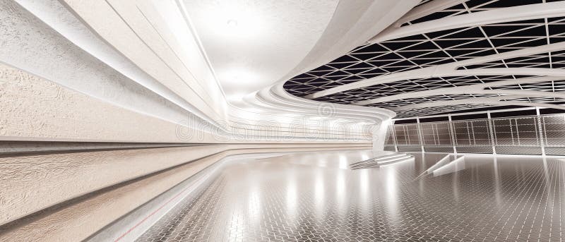 Interior of a Spacious Futuristic Exhibition Hall 3d Render Stock ...