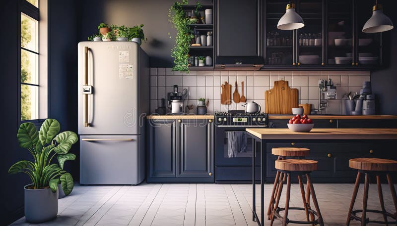 The Interior of a Spacious Modern Kitchen, Generative AI. Stock ...