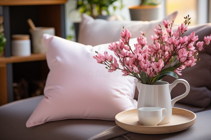 Interior Square Throw Pillows Mockup on Sofa in a Living Room Decorated ...