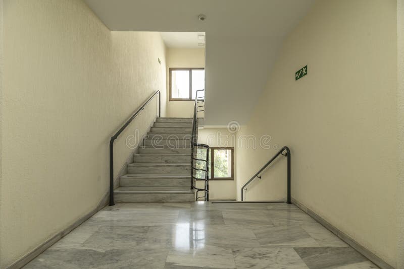Interior Stairs of an Office Building with Polished White Marble Floors ...