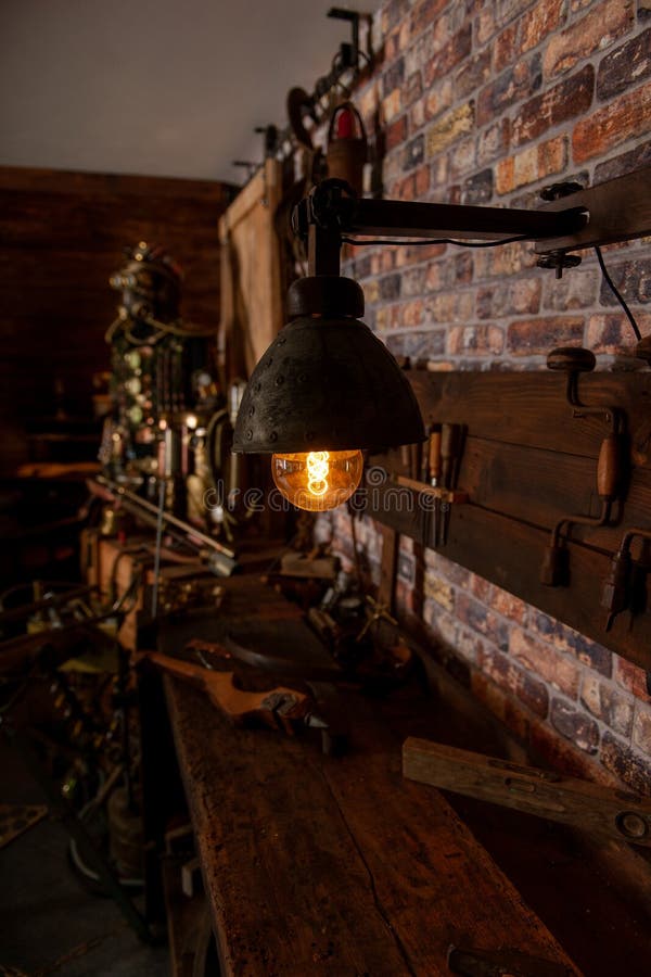 Interior of a Steampunk Work Room Stock Photo - Image of wood, iron ...