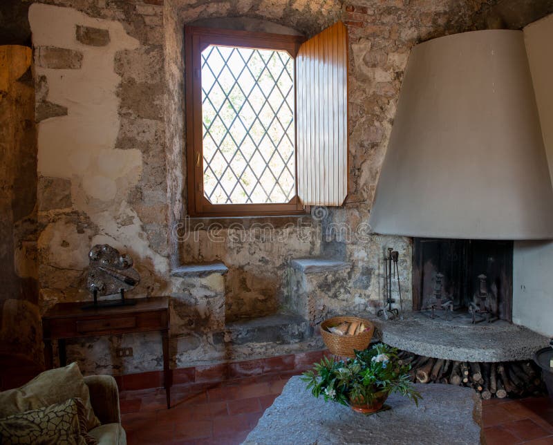 Interior of a stone house stock image. Image of project - 254588171