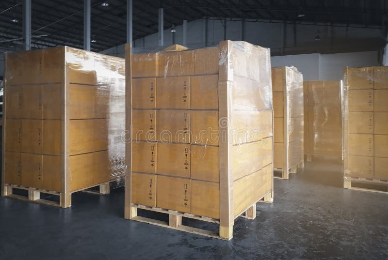 Interior of Storage Warehouse with Stack of Card Board Boxes Wrapped ...