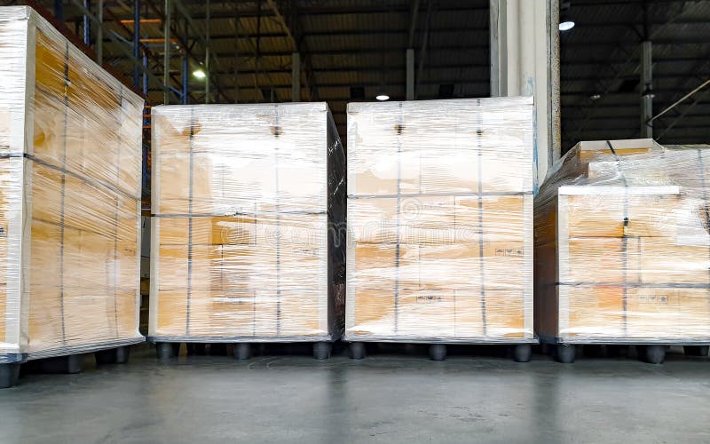 Interior of Storage Warehouse, Stack of Package Boxes on Pallets Stock ...