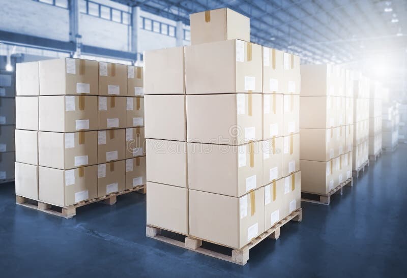 Interior of Storage Warehouse. Stacked of Package Boxes on Wooden ...