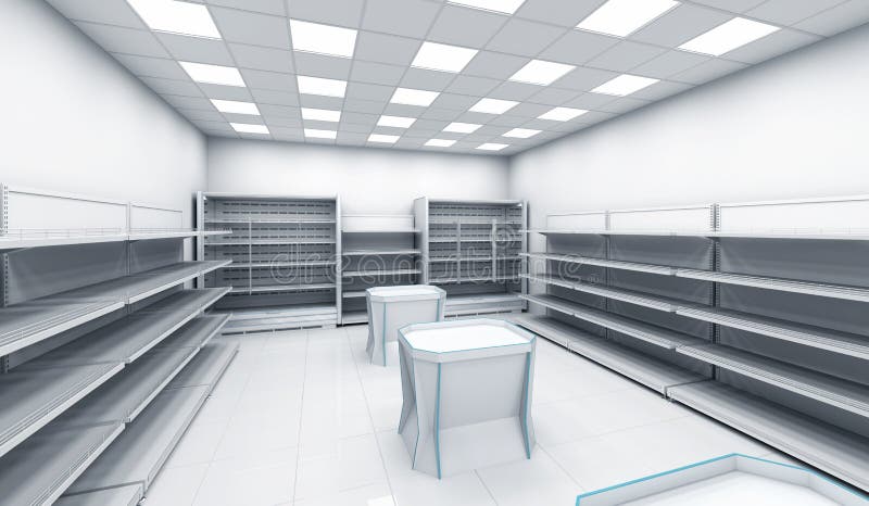 Interior of the Store with Empty Shelves Stock Illustration ...