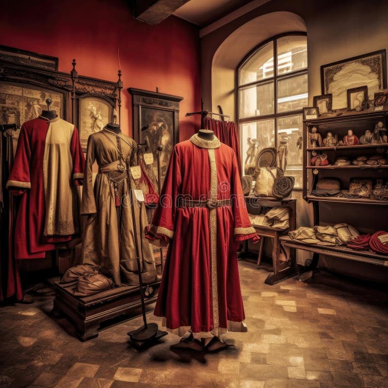 Interior of Store with Medieval Costumes Stock Illustration ...