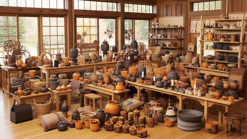 Interior of a Store Selling Clay Dishes - Tables Filled with Various ...