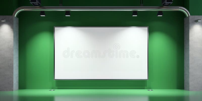 Interior Studio Setup with Green Wall White Screen and Overhead ...