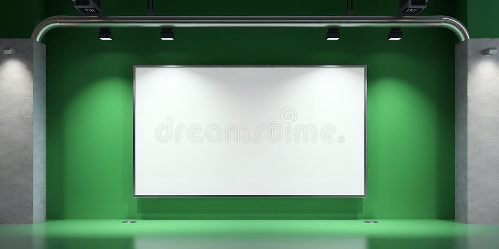 Interior Studio Setup with Green Wall White Screen and Overhead ...