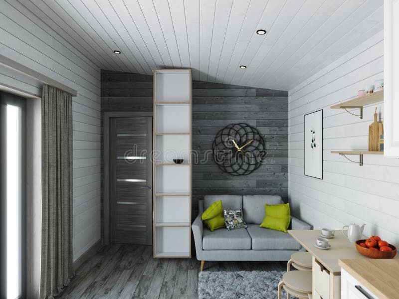 Interior Studio. Small Kitchen. 3d Rendering Stock Illustration ...