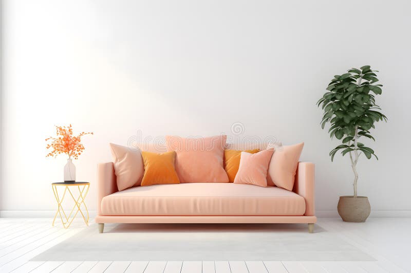 Interior of Stylish Living Room with Peach Sofa Stock Illustration ...