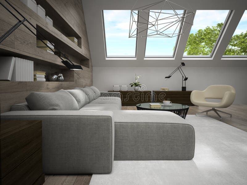 Interior of mansard room stock image. Image of white - 10429379