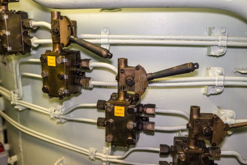 The Interior of the Submarine Compartment with Devices of Control ...