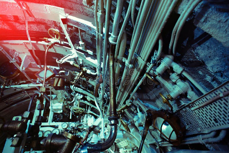 The Interior of the Submarine Compartment with Devices of Control Stock ...
