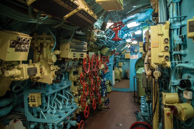 The Interior of the Submarine Compartment with Devices of Control Stock ...