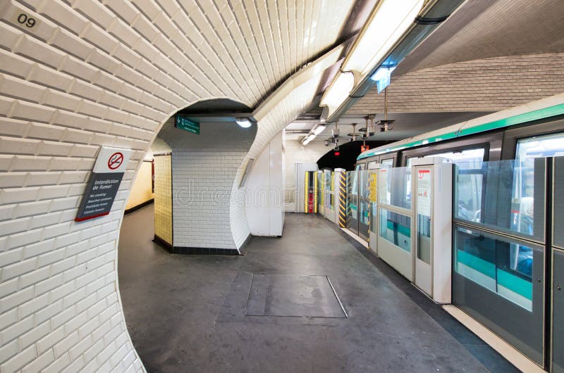Interior of Subway Station in Paris. Metro Train Stock Image - Image of ...