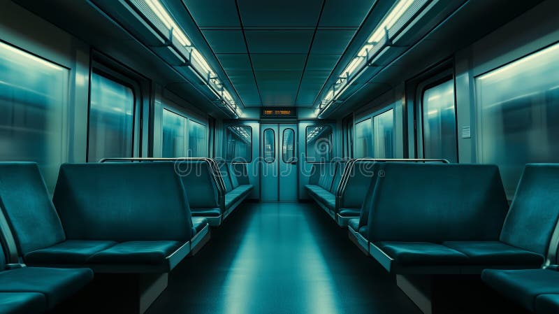 An Empty Subway Train Interior Captured during Late-night Travel in a ...