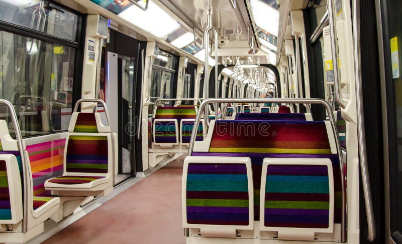 Interior of subway train stock photo. Image of transit - 49524008