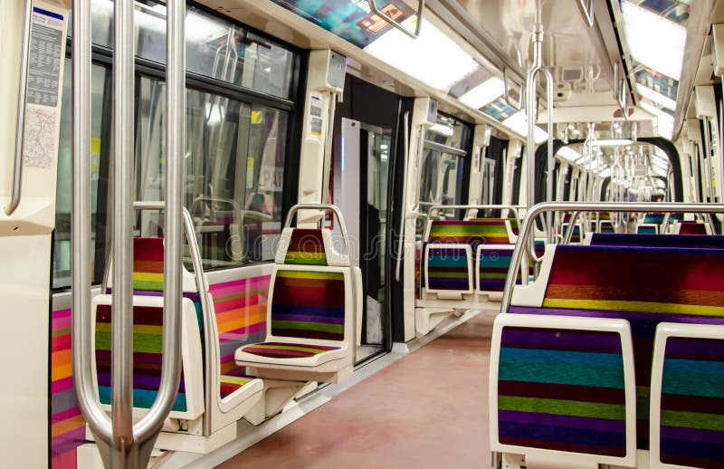 Interior of subway train stock photo. Image of seats - 49524010