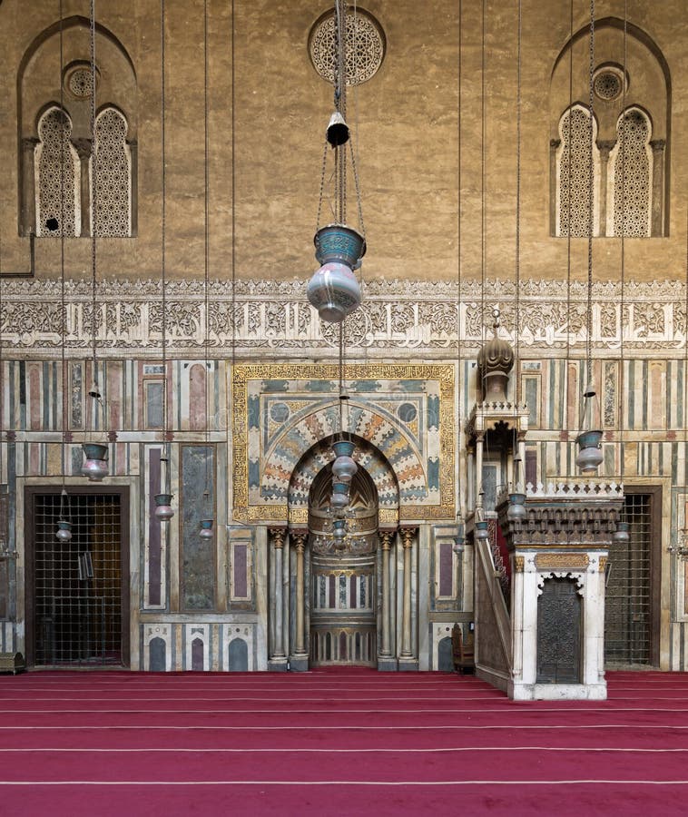 Interior Of Sultan Qalawun Mosque With Stone Columns And Colored ...