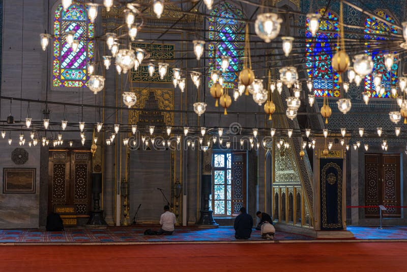 Interior of the Sultanahmet Mosque or Blue Mosque in Istanbul, Turkey ...