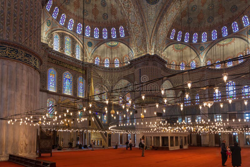 Interior of the Sultanahmet Mosque or Blue Mosque in Istanbul, Turkey ...
