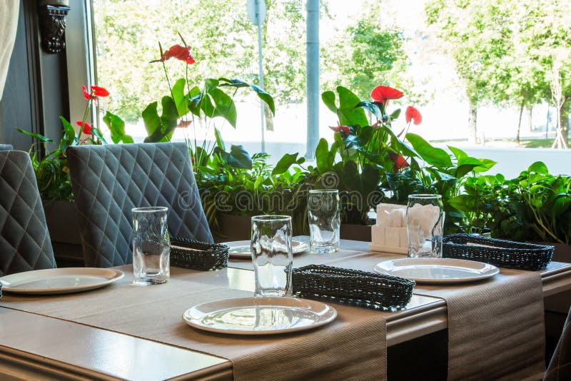 The Interior of the Summer Cafe Stock Photo - Image of bench, patio ...