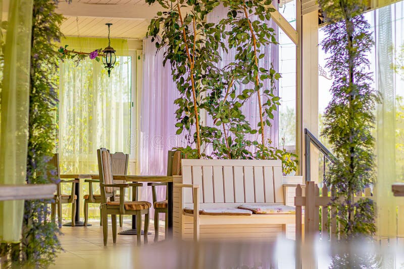 The Interior of a Summer Cafe on the Street Stock Photo - Image of ...
