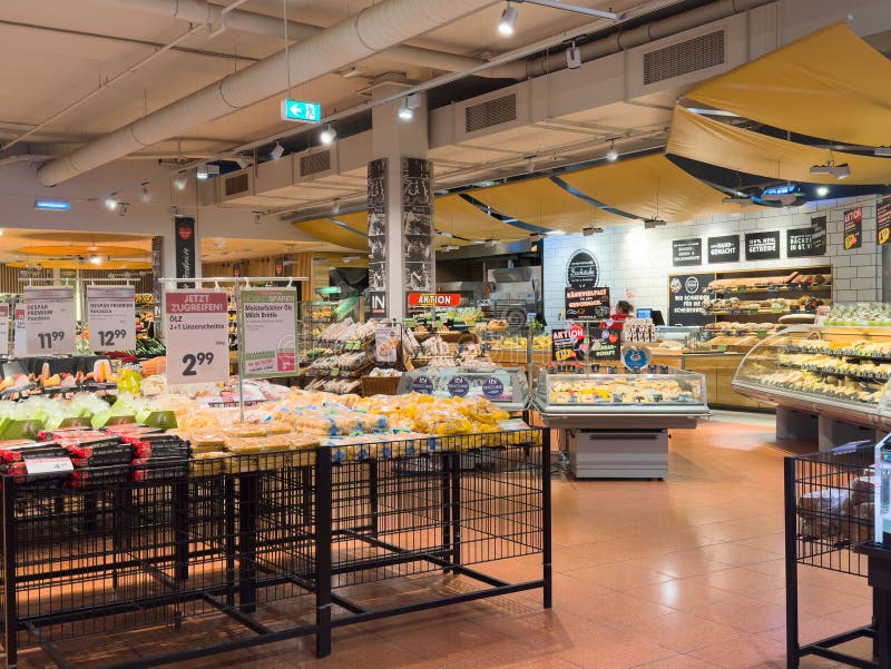Interior of a Supermarket with Fresh Produce and Bakery Section ...