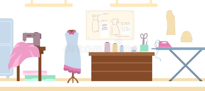 Interior of a Tailor Shop, Vector Flat Illustration. Workshop for ...