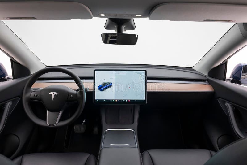 Interior of the Tesla Car with a Small Monitor Editorial Stock Photo ...