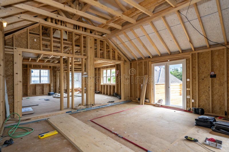 Interior of a Timber Frame House Under Construction Stock Illustration ...