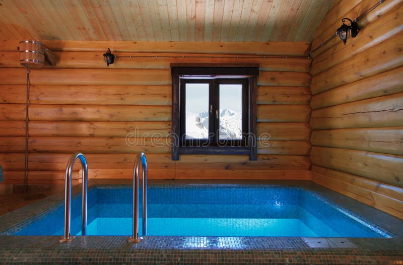 The Interior of the Traditional Bath of Wood is a Pool and a Hanging ...