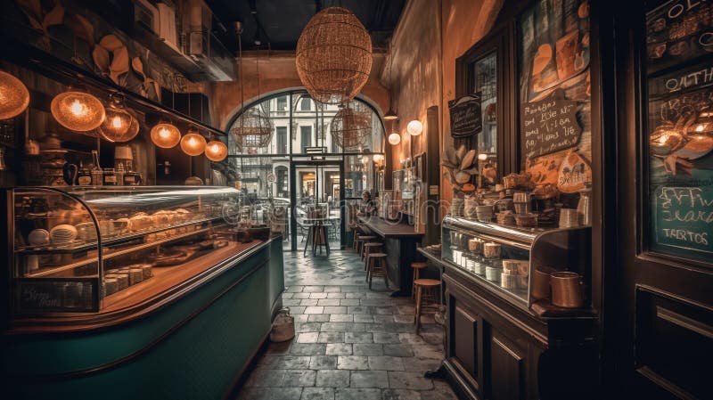 Interior of Traditional European Coffee. Generative AI Stock ...