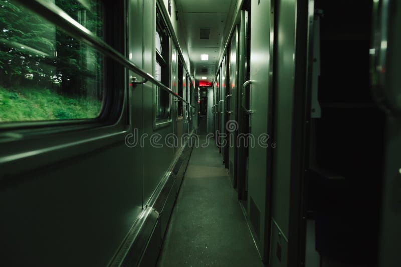 Interior of a Train Corridor. Evening Photo of a Compartment Train ...