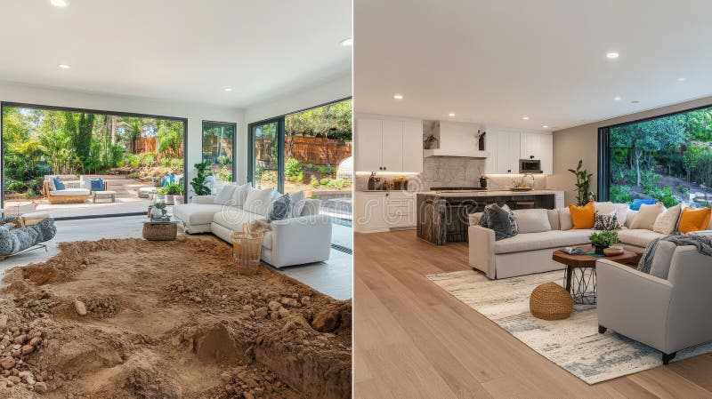 Before after Interior Transformation from Dirt To Modern Elegance Stock ...
