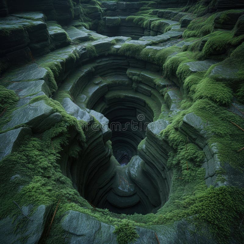 Interior of a Tree Surrounded by a Stone Building Stock Illustration ...