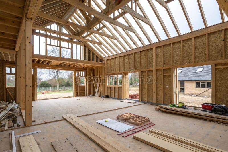 Interior of UK Timber Frame House Under Construction Stock Illustration ...