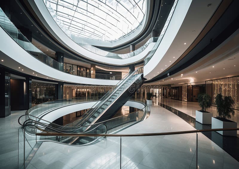 Interior of Ultra Modern Shopping Mall, Minimalist Architecture Stock ...