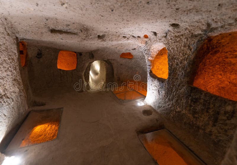 Interior of an Underground Ancient City in Turkey in the Cappadocia ...