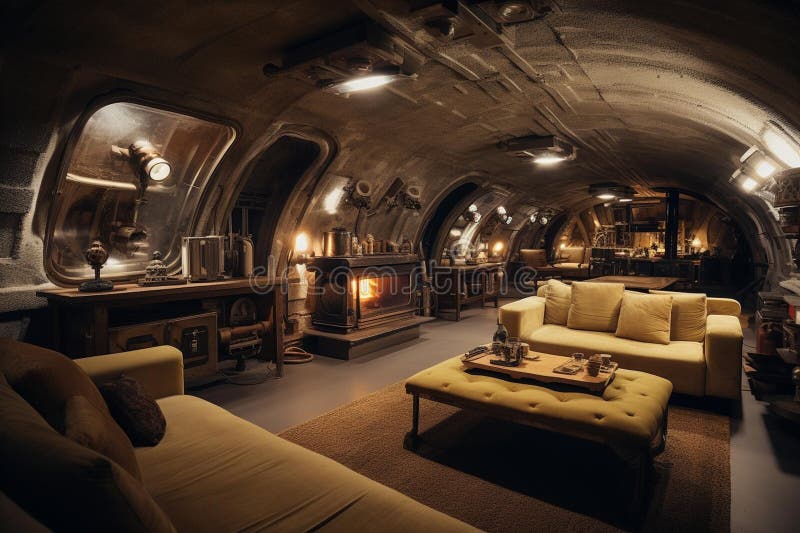 An Interior of an Underground Home Featuring a Curved Ceiling Stock ...